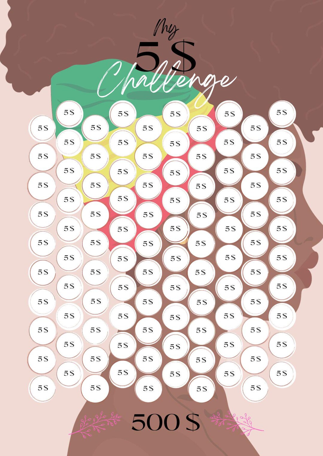 5 Dollar Savings Challenge Tracker | Printable Budget Challenge | Black ...
