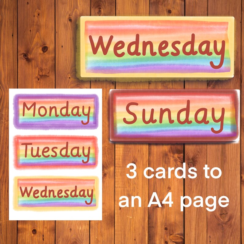 Days of the Week Rainbow Colours Cards Digital Download - Etsy