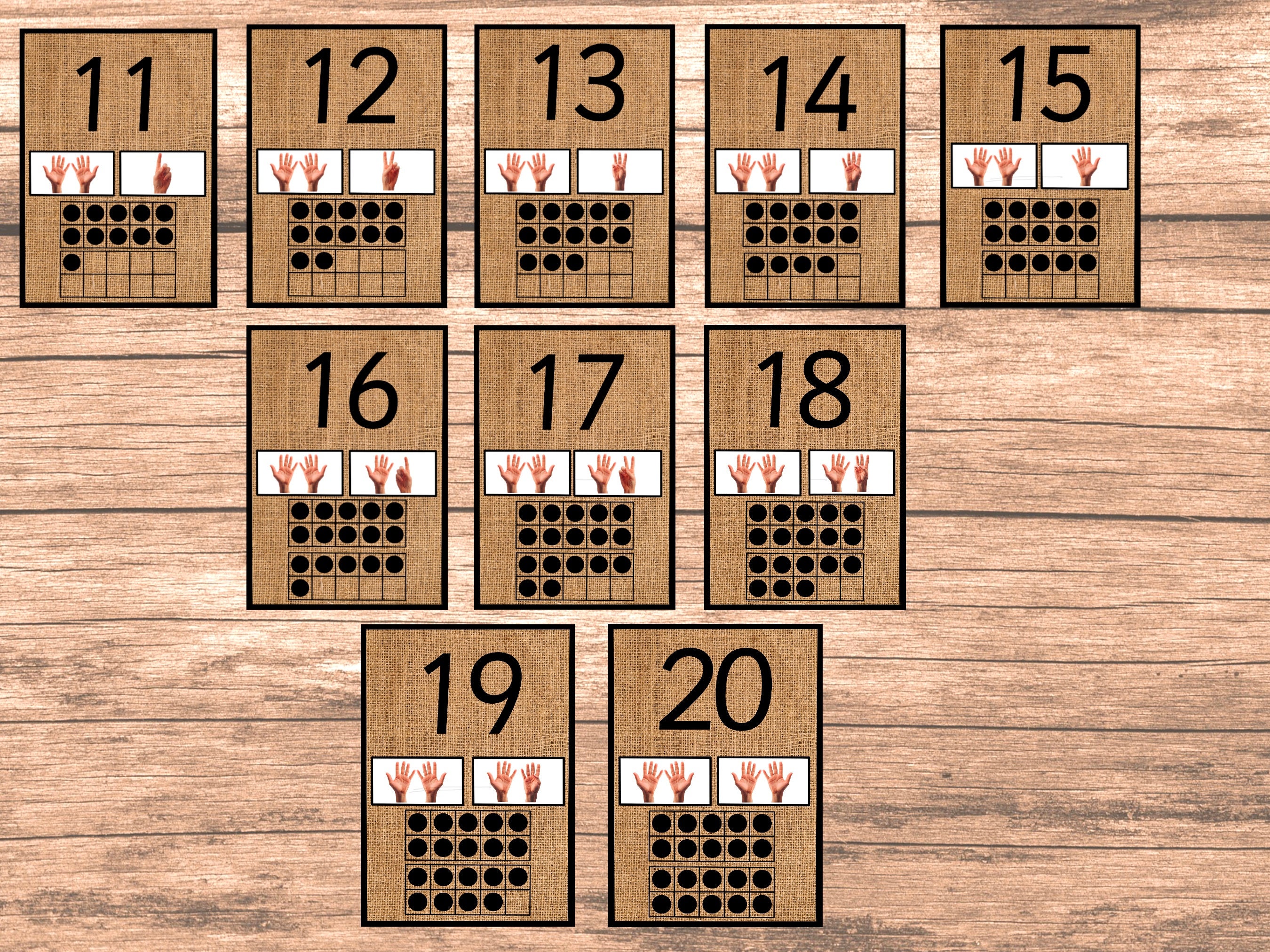 Tens Frame Number Cards Printable 11-20 Subitising Numeral Fingers ...
