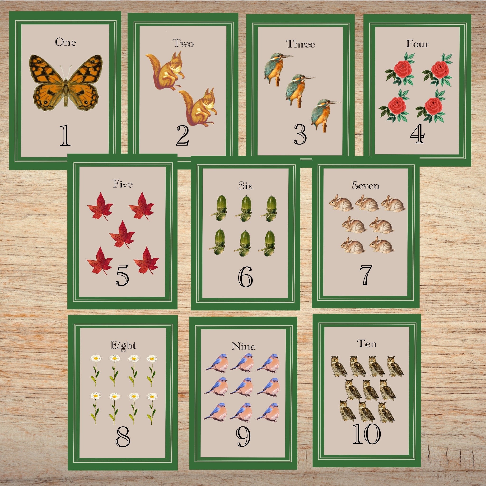 Vintage woodland number cards 1-10 digital download printable | Etsy