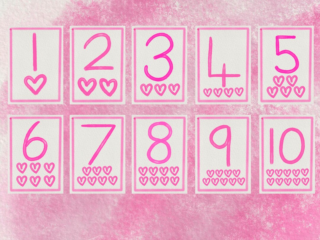 Heart Watercolour Valentines Number Cards 1-10 Printable EYFS Resource ...