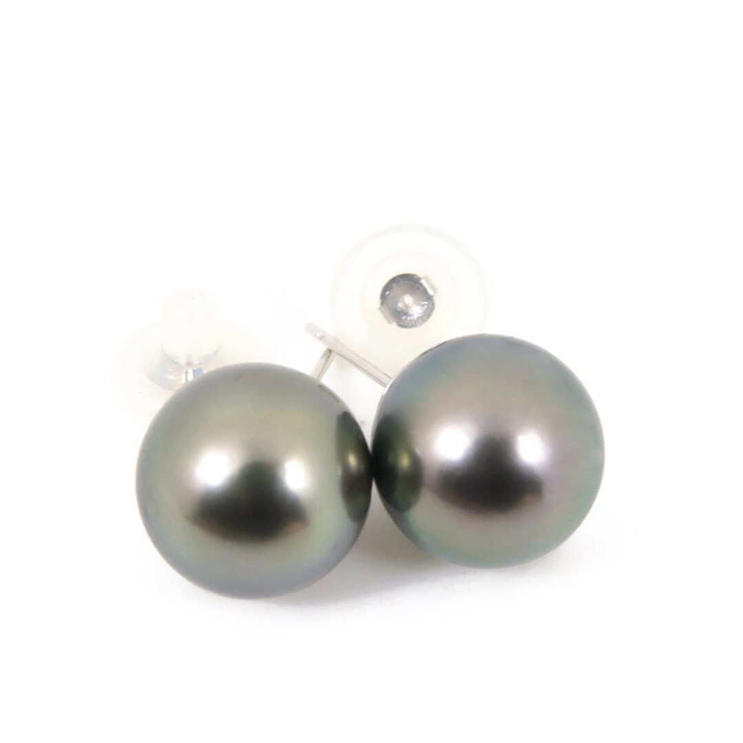 Enormous 14.9mm Tahitian Pearl Stud Earrings, 14K Solid White Gold # ...