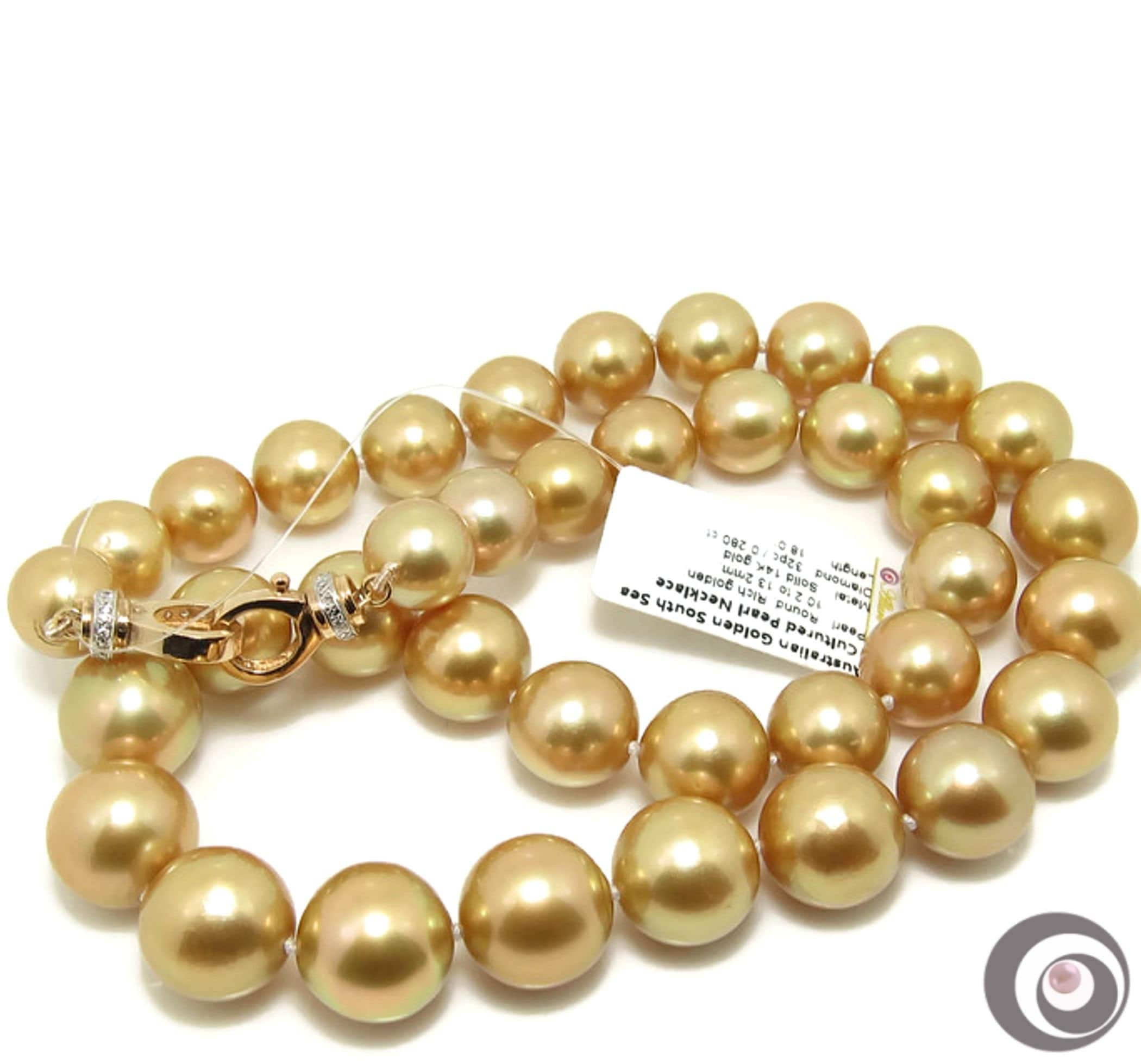 Organic Natural RICH GOLDEN Genuine South Sea Cultured Pearl Necklace ...