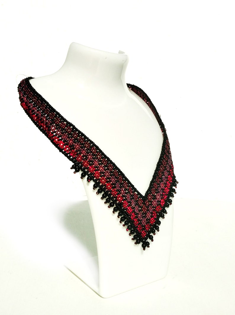 Beaded Bib Necklace Huichol Style Tribal Boho Seed Beads Ethno Mexican