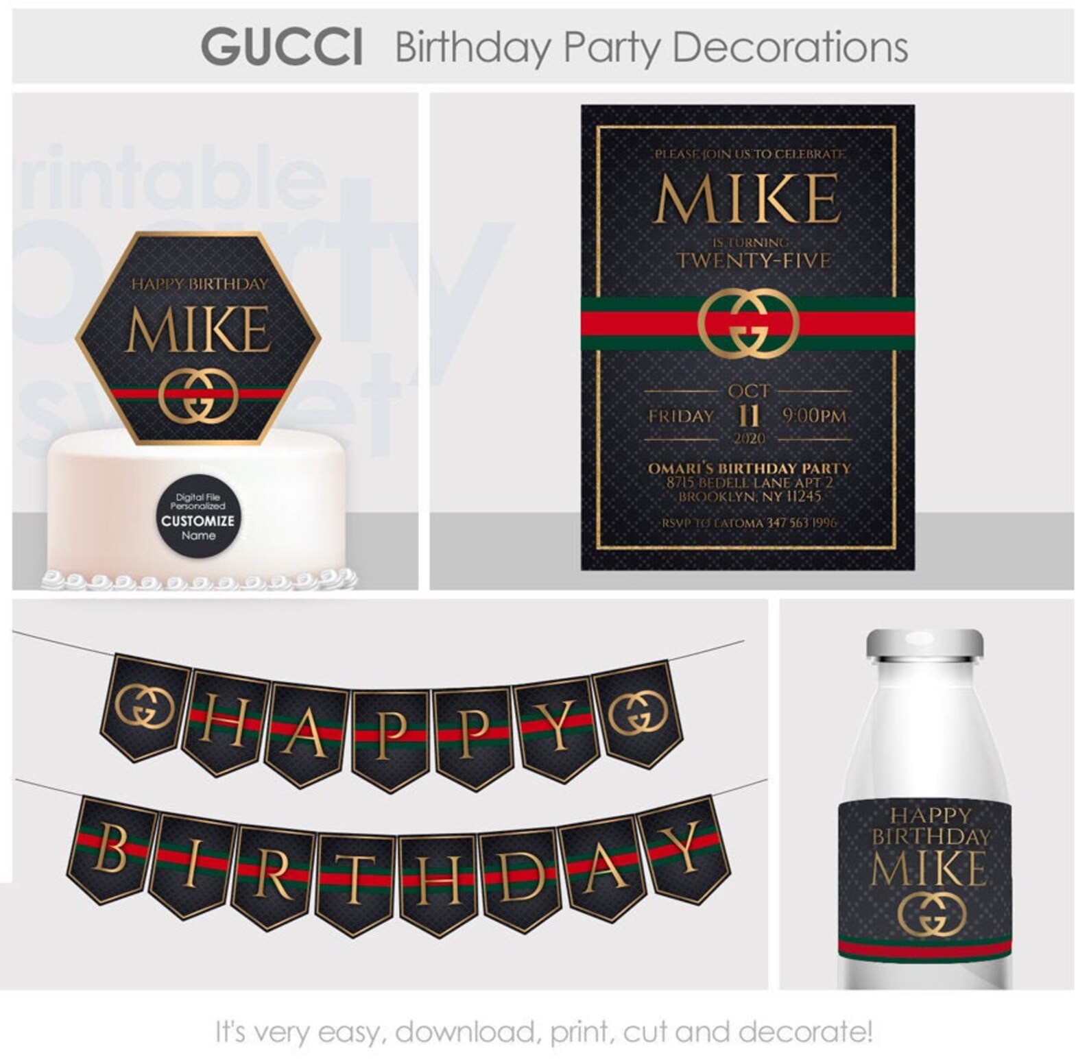 Gucci Birthday Gucci Invitation Gucci Cake Topper Gucci | Etsy