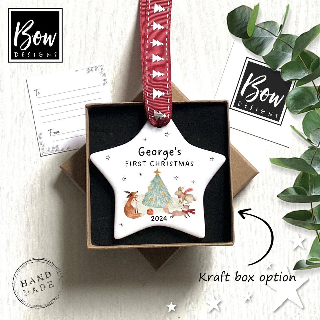 Personalised Baby's First Christmas Bauble, Woodland Animals, Christmas ...
