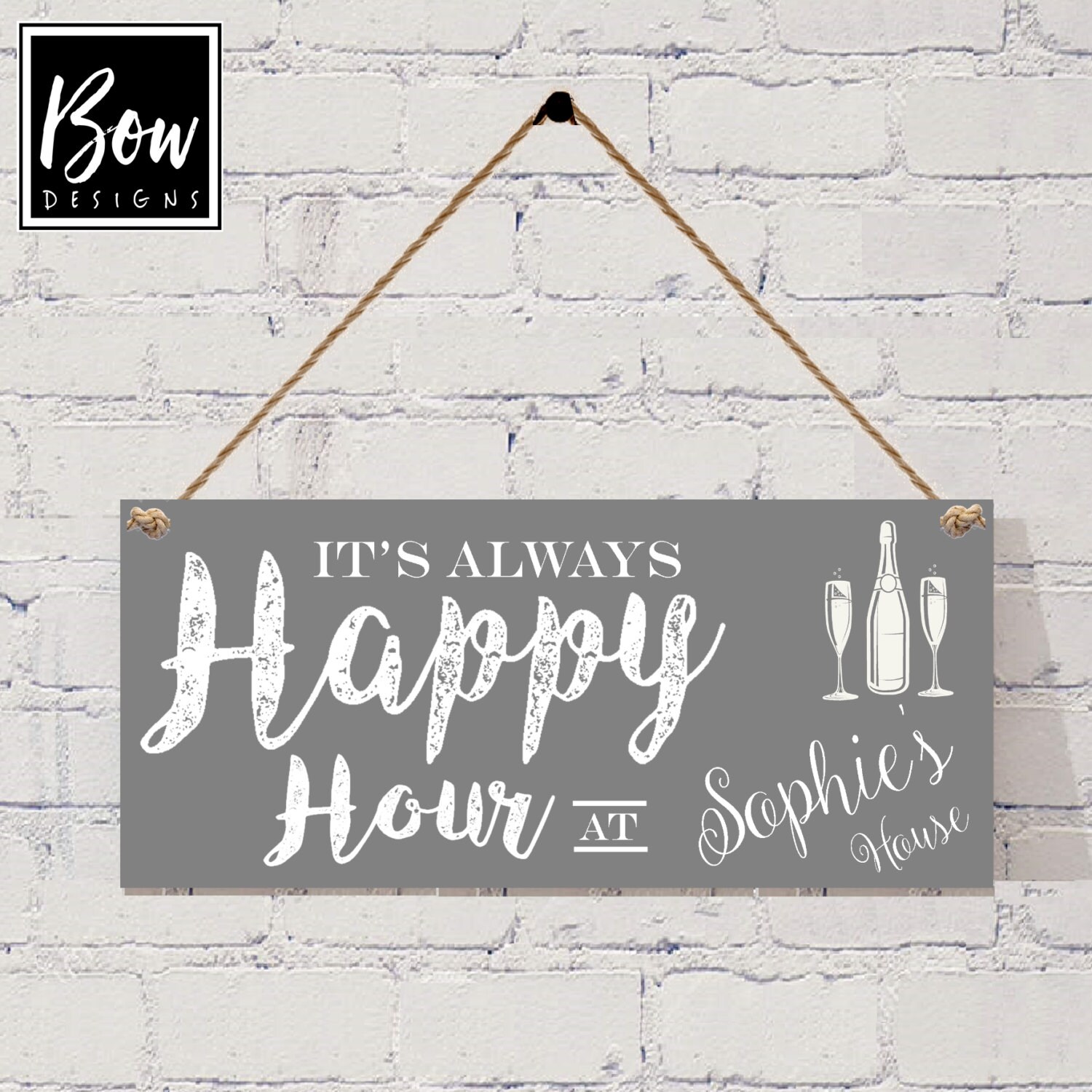 Personalised Happy Hour Alcohol Sign Grey New Home Sign - Etsy UK
