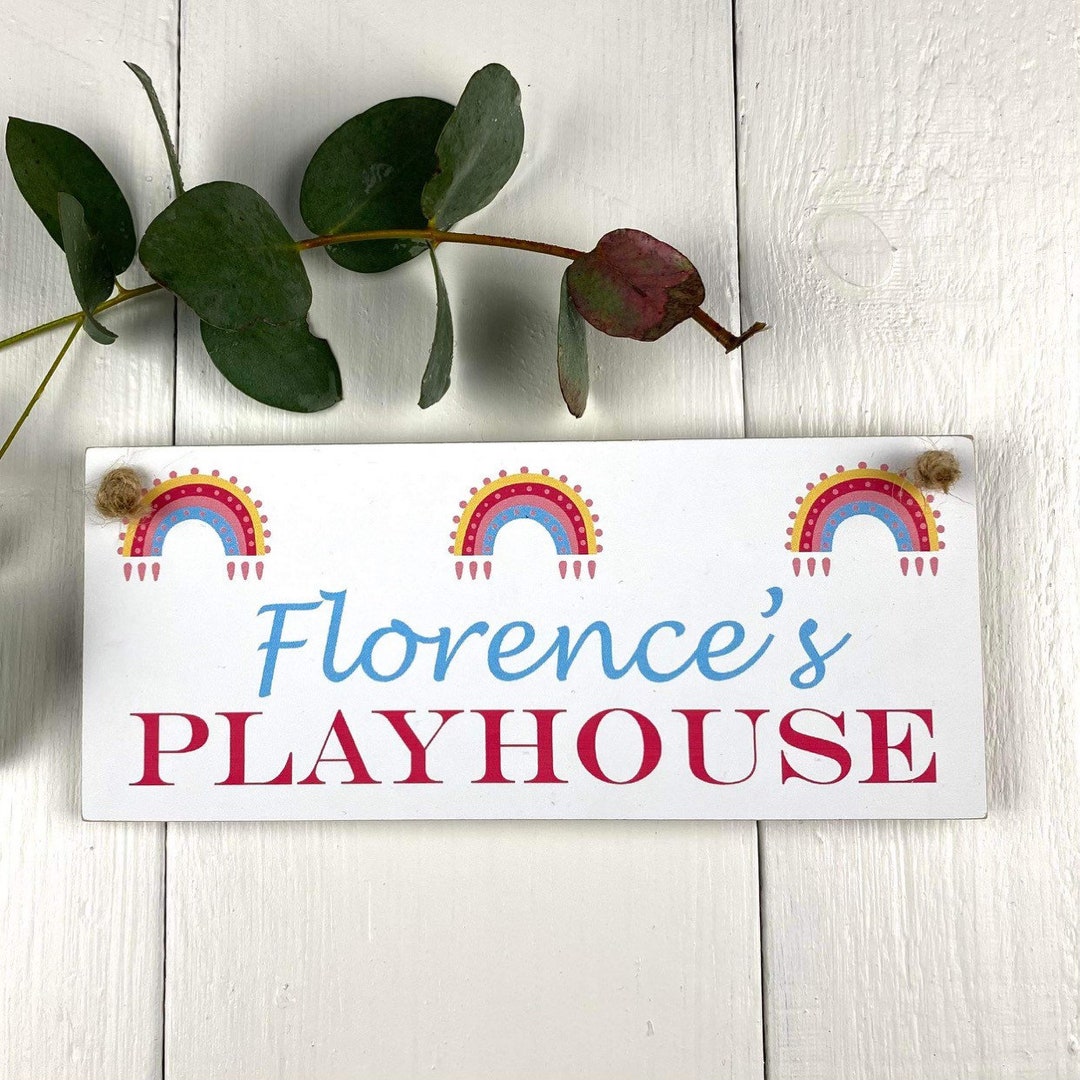Personalised Named Door Sign for Kid's Playhouse, Rainbow Den Sign ...