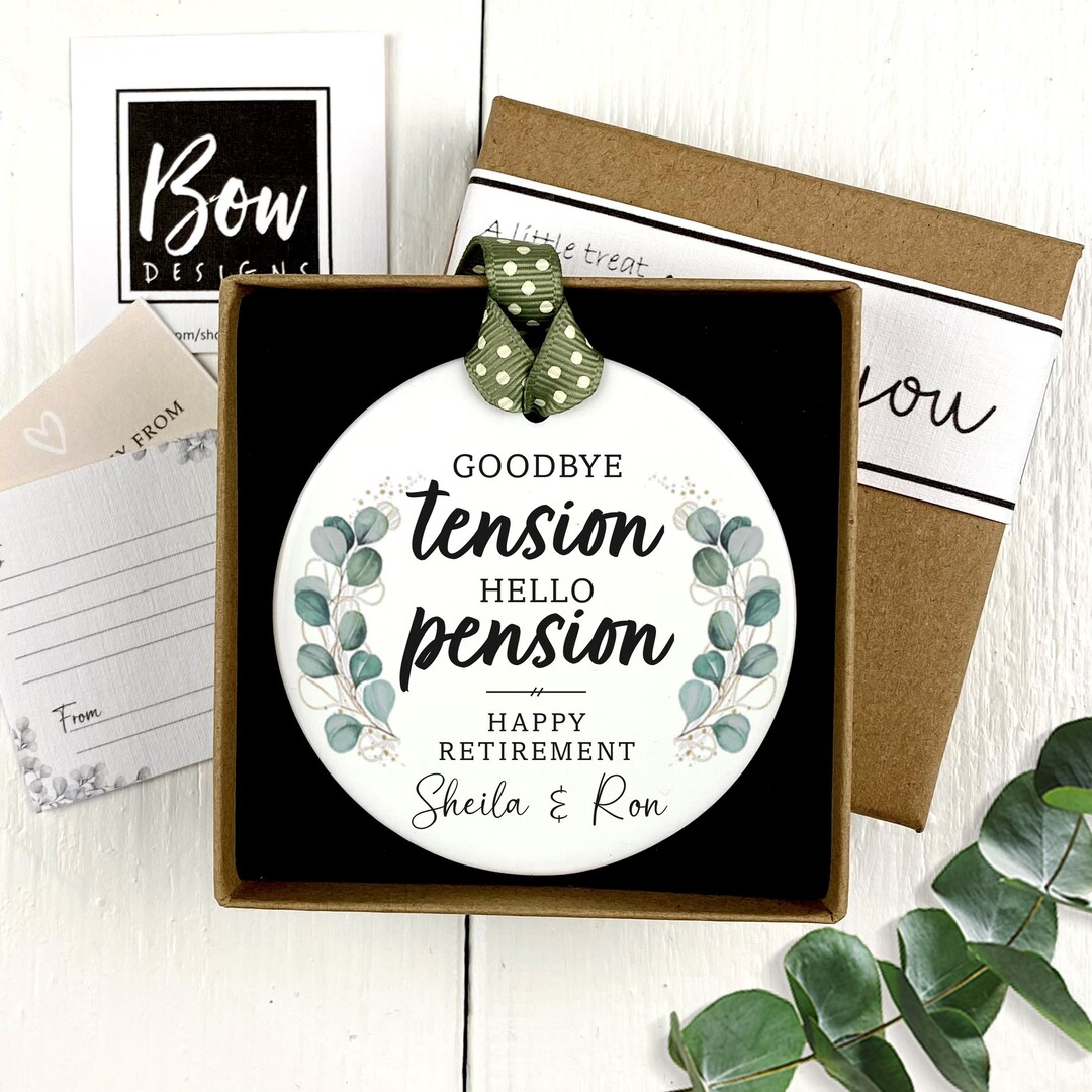 Goodbye Tension, Hello Pension, Happy Retirement Ceramic Gift, Keepsake ...
