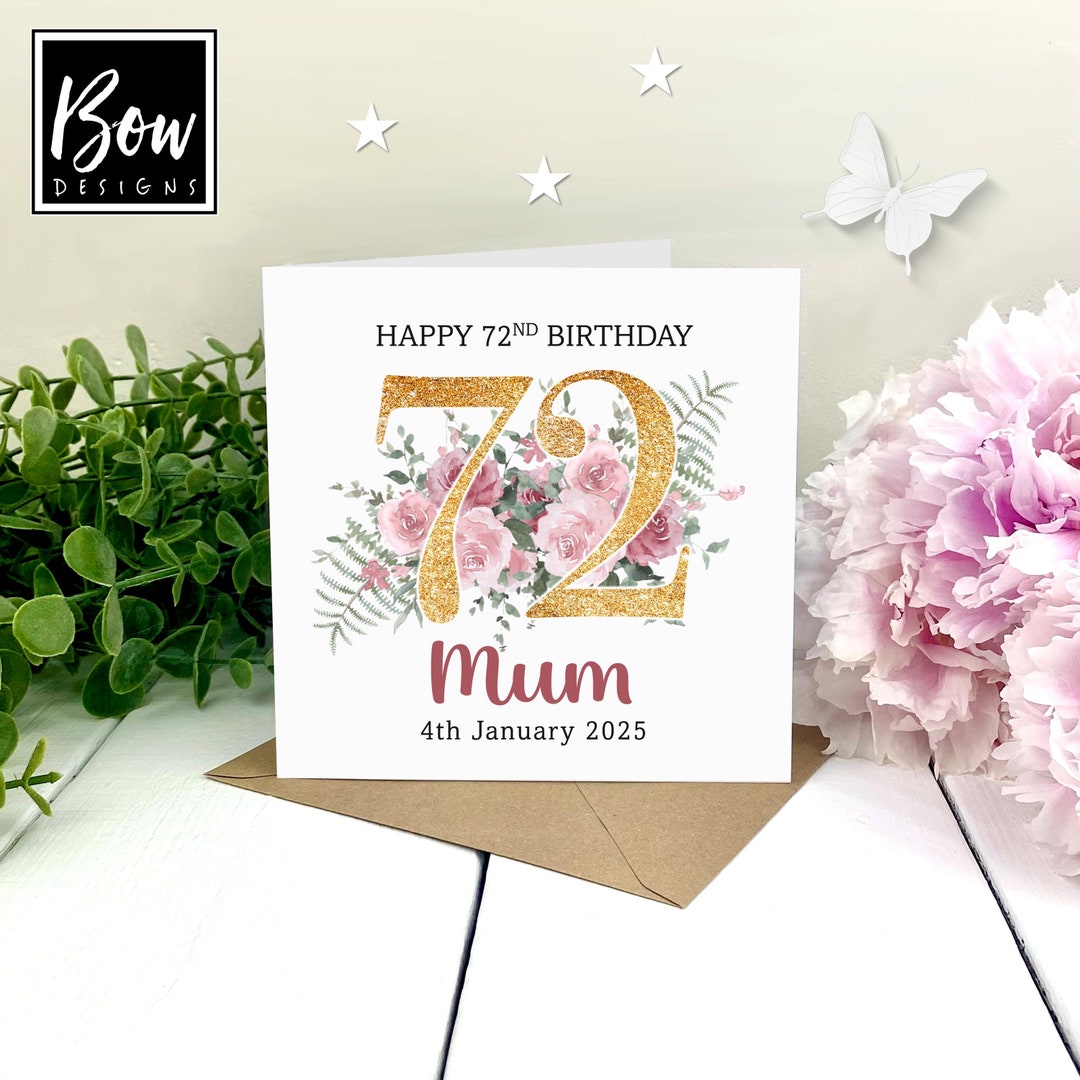 72nd Birthday Card, Greetings Card, Birthday Card for Her, Personalised ...