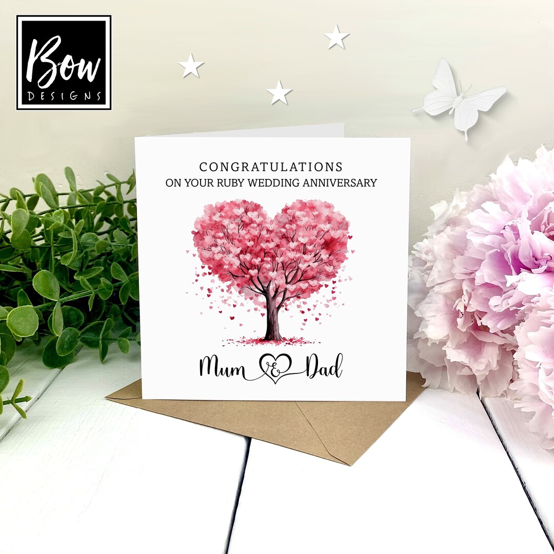 Ruby Wedding Anniversary Card, 40th Anniversary Gift, Ruby Anniversary ...