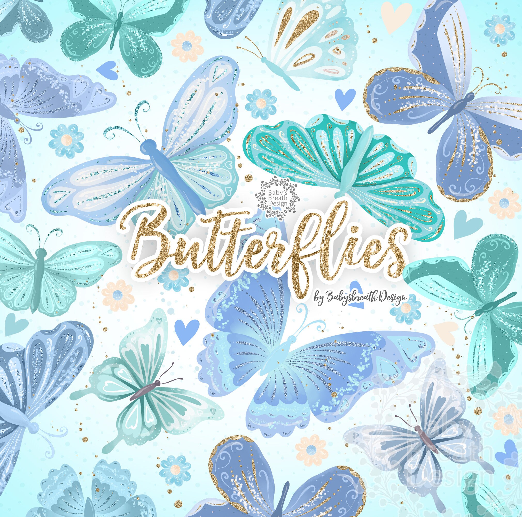 Butterflies Design Spring Clipart Flower Digital Flowers - Etsy