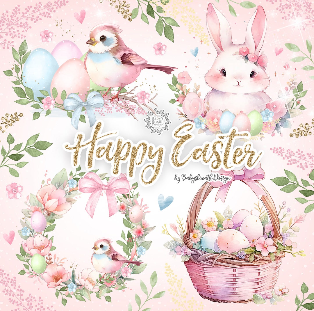 Watercolor Happy Easter Digital Design, Spring Clipart, Romantic ...