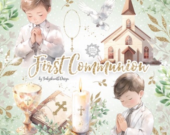 First Communion Clipart, Watercolor Illustrations First Communion for ...
