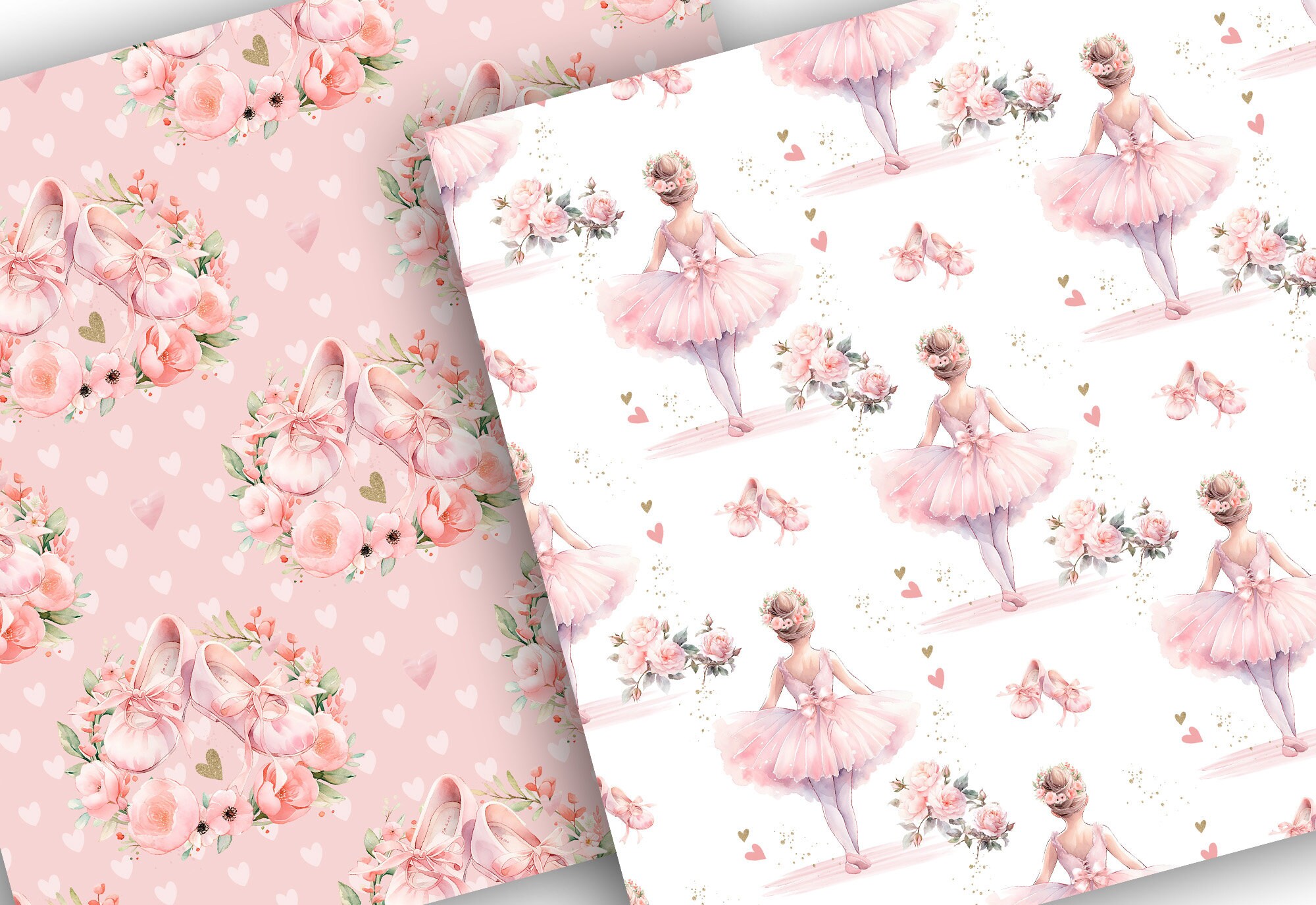 Watercolor Sweet Ballerinas Digital Paper Pack, Nursery Pattern ...