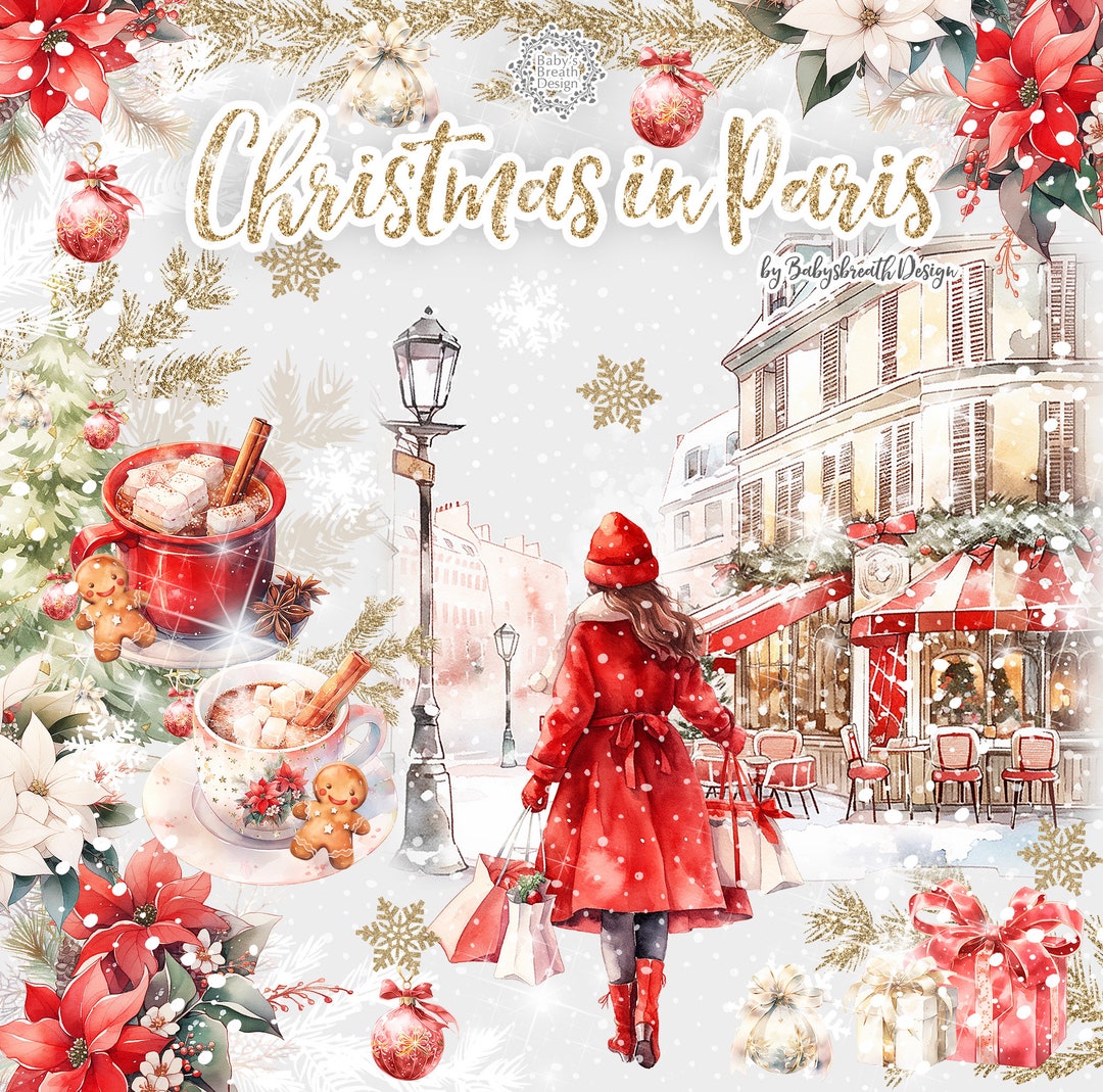 Christmas in Paris Digital Design, Xmas Clipart, Christmas Clipart ...