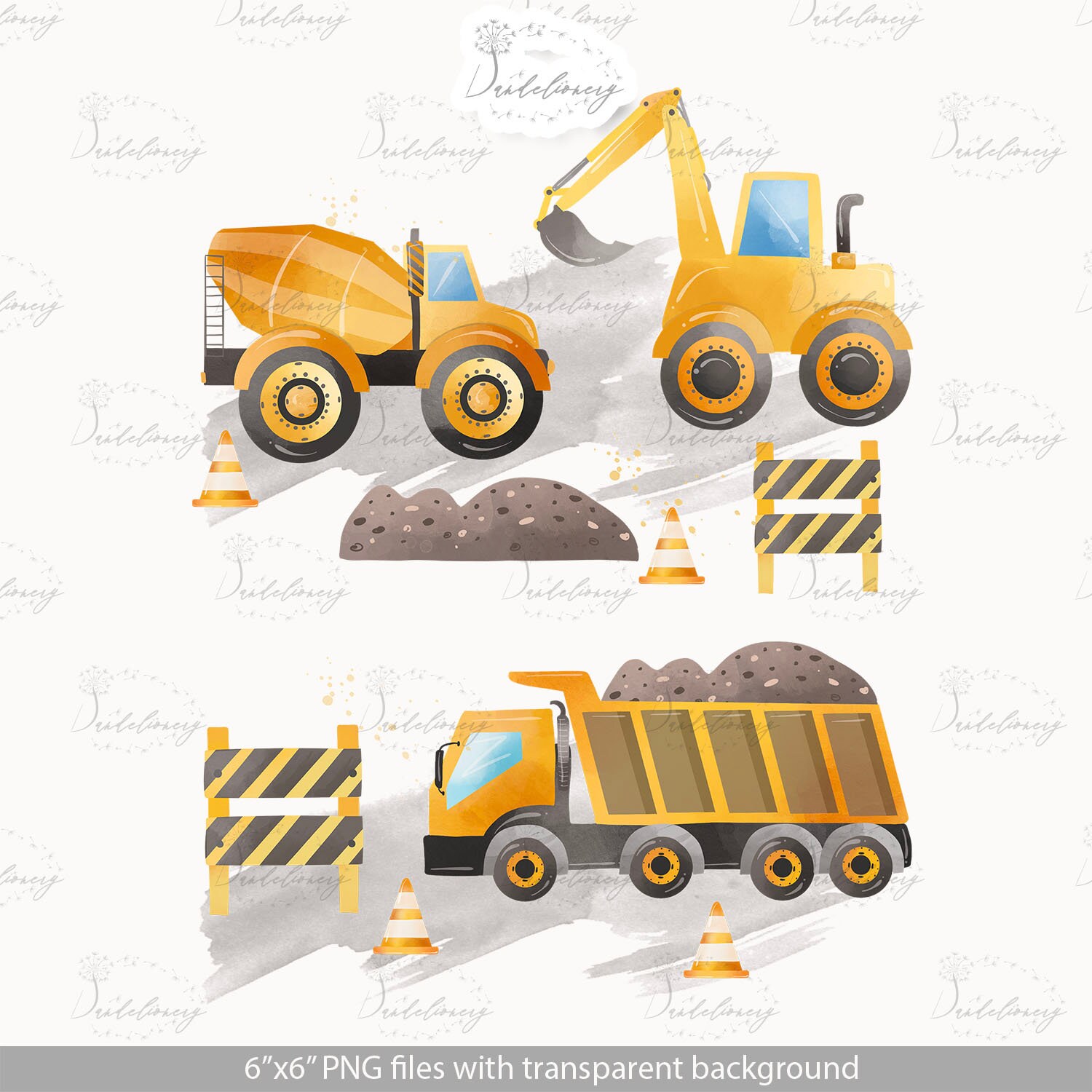 Watercolor Construction Clipart Dump Truck Bulldozer - Etsy