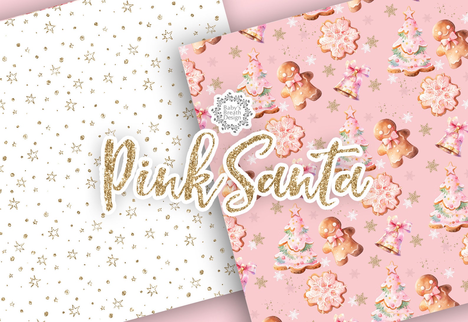 Pink Christmas Digital Paper Pack, Xmas Pattern, Cute Christmas Paper ...