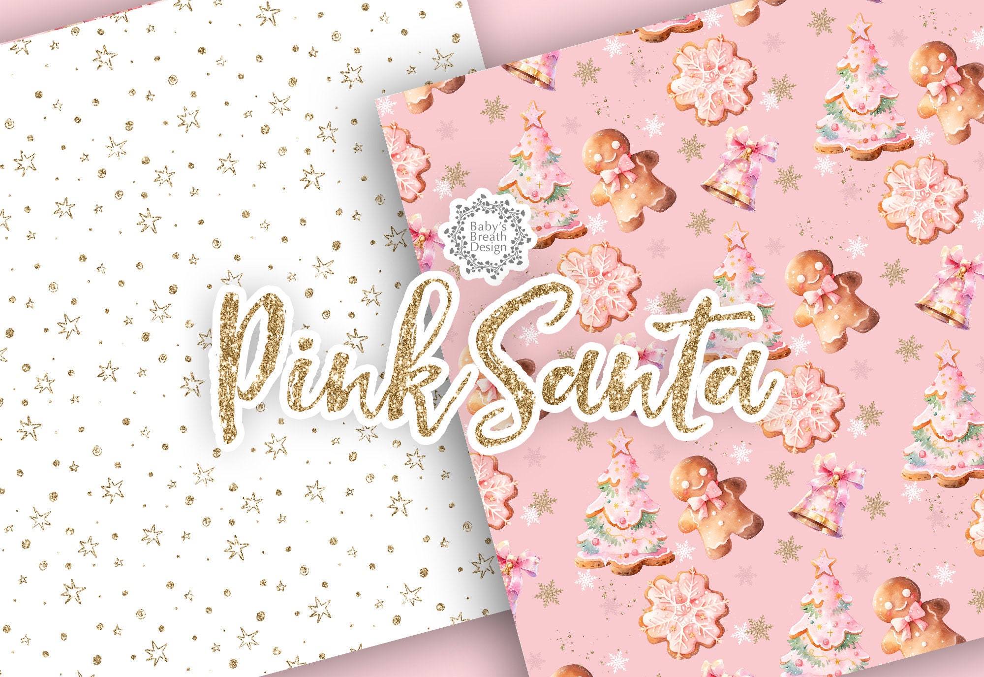 Pink Christmas Digital Paper Pack, Xmas Pattern, Cute Christmas Paper ...