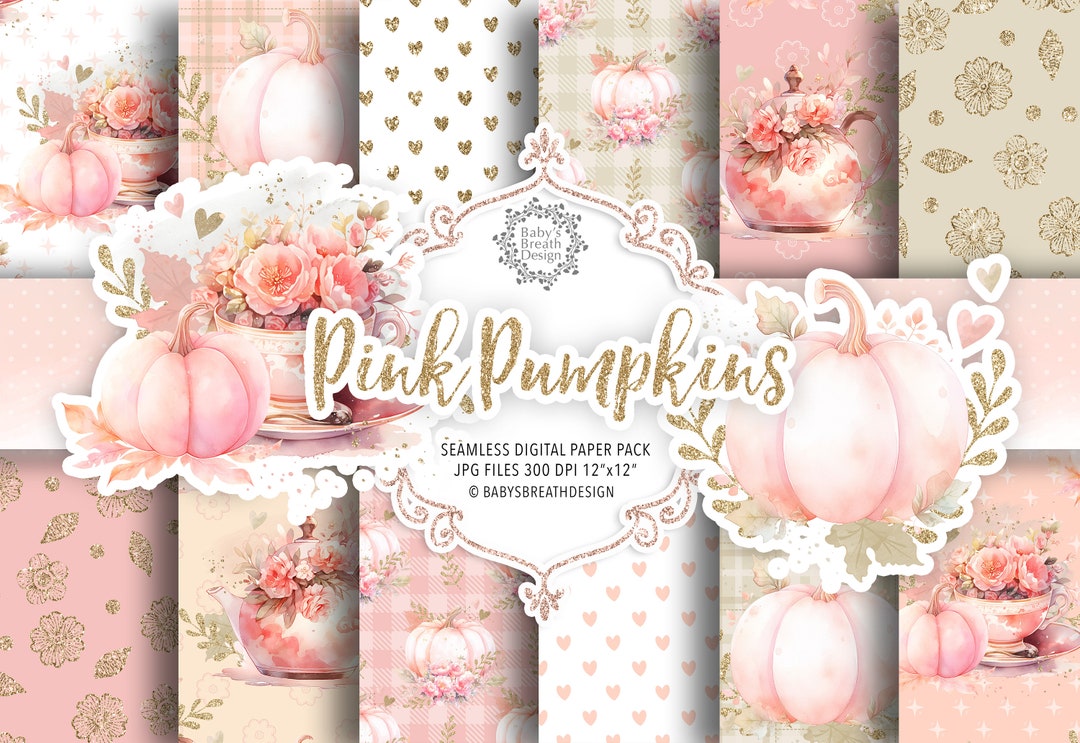 Watercolor Pink Pumpkin Tea Digital Paper Pack, Thanksgiving Pattern ...