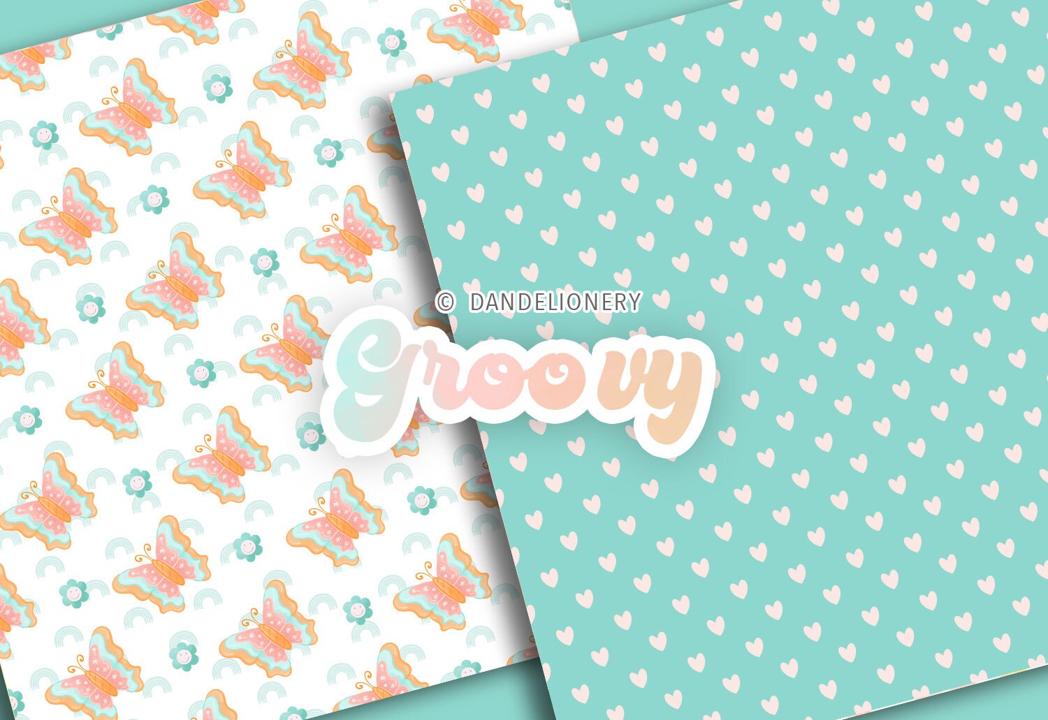 Watercolor Groovy Digital Paper Pack, Retro, Rainbow, Rainbow Pattern ...