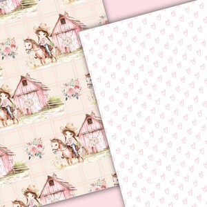 Cute Cowgirl Digital Paper Pack, Pink Cowgirl Pattern, Baby Girl Cow ...