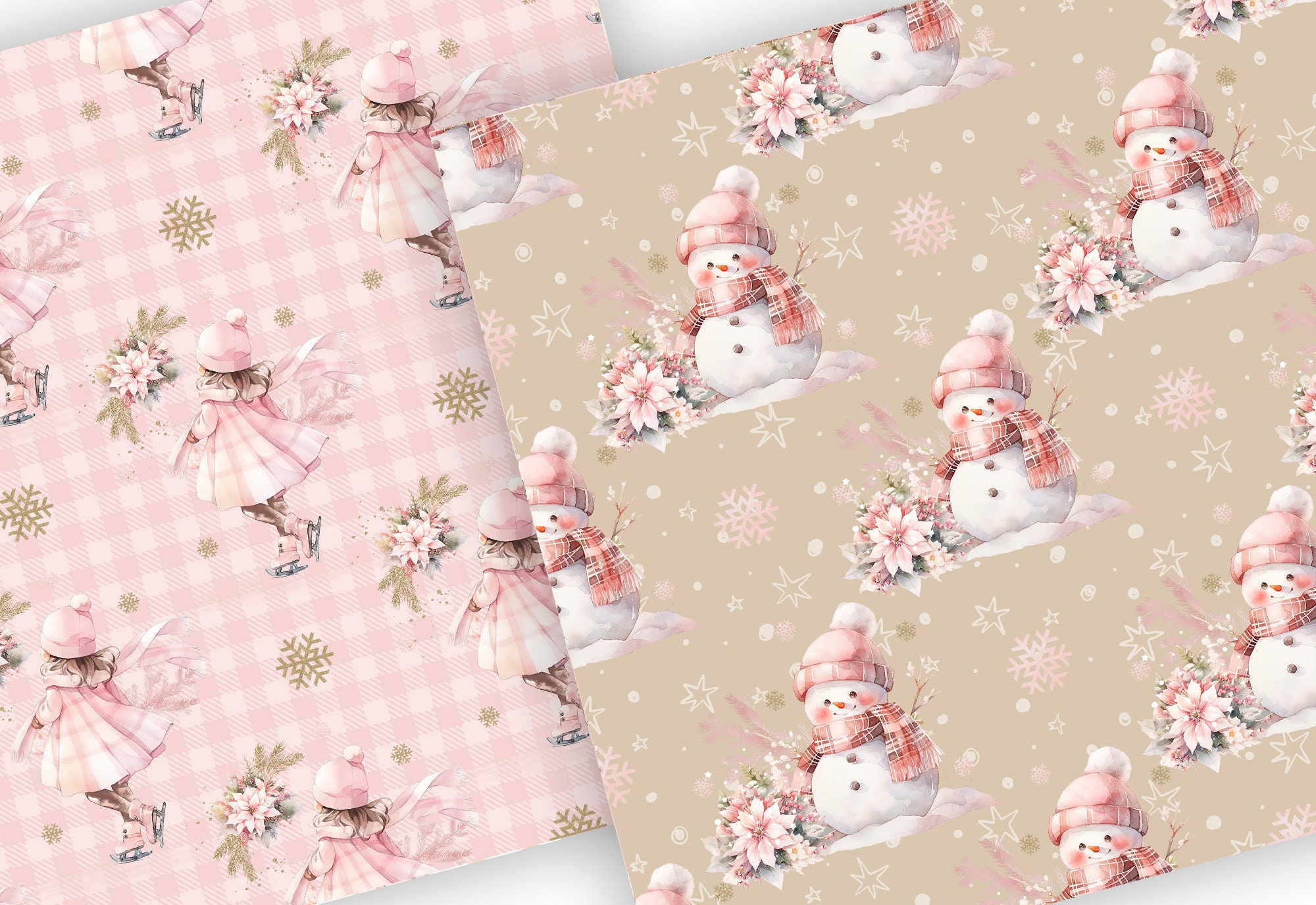 Paquete de papel digital de Navidad rosa patrón de Navidad - Etsy España