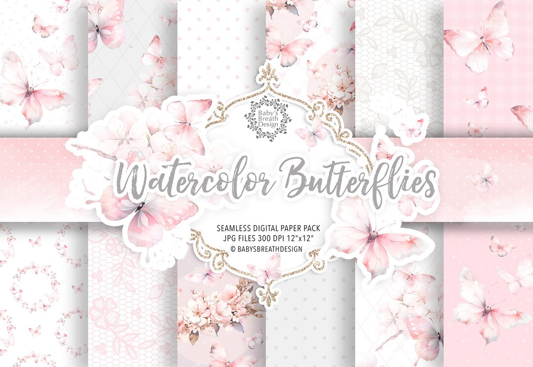 Butterflies Digital Paper Pack, Spring Pattern, Flower Digital, Flowers ...