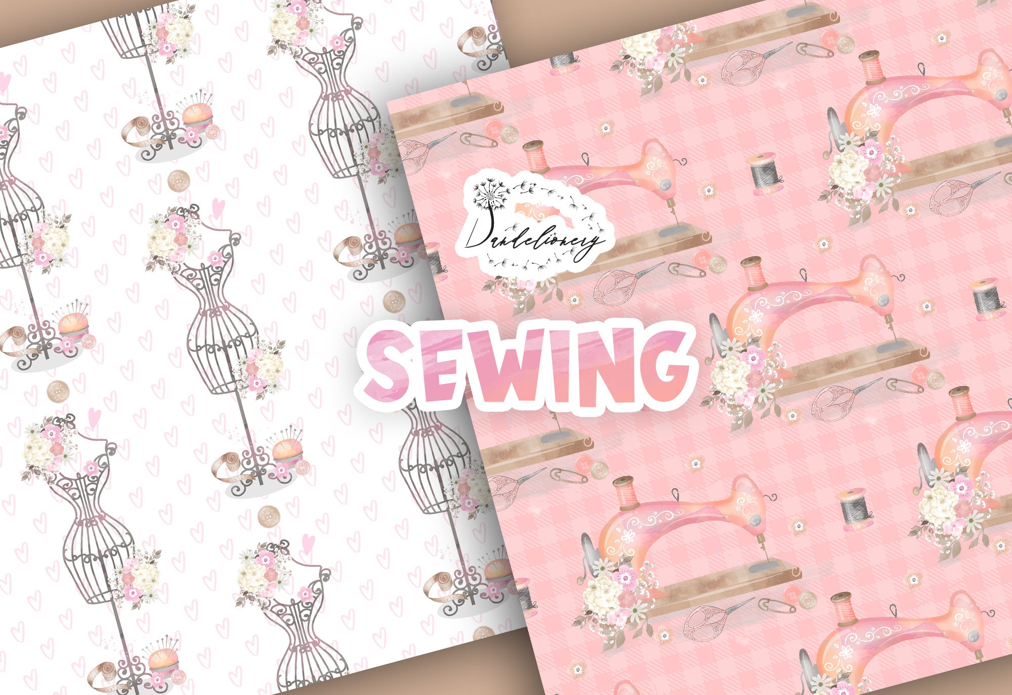 Watercolor Sewing Digital Paper Pack, Flower, Floral, Tailoring Sewing ...