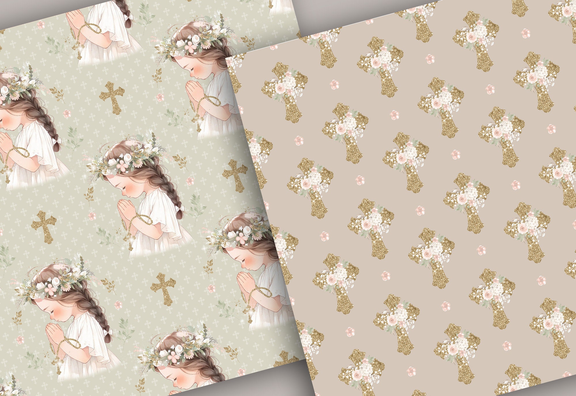 Watercolor First Communion Digital Paper Pack Watercolor - Etsy