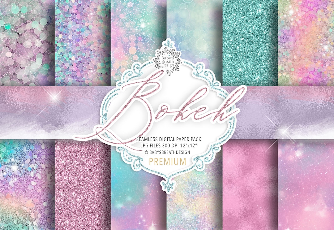 Iridescent Bokeh and Glitter Seamless Digital Paper Pack, Seamless ...