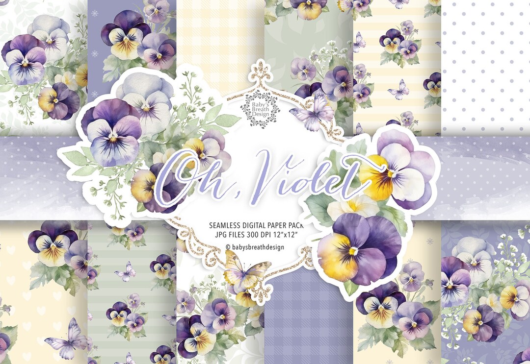 Floral Watercolor Digital Paper - Violet Flowers Pattern - Violet ...