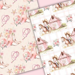Cute Cowgirl Digital Paper Pack, Pink Cowgirl Pattern, Baby Girl Cow ...
