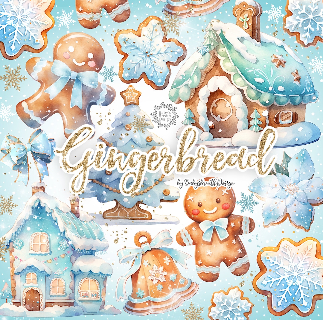 Watercolor Gingerbread Cookie Digital Design, Xmas Clipart, Christmas ...
