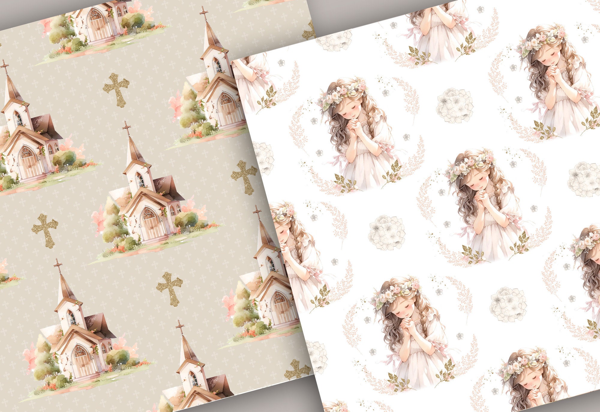 Watercolor First Communion Digital Paper Pack Watercolor - Etsy