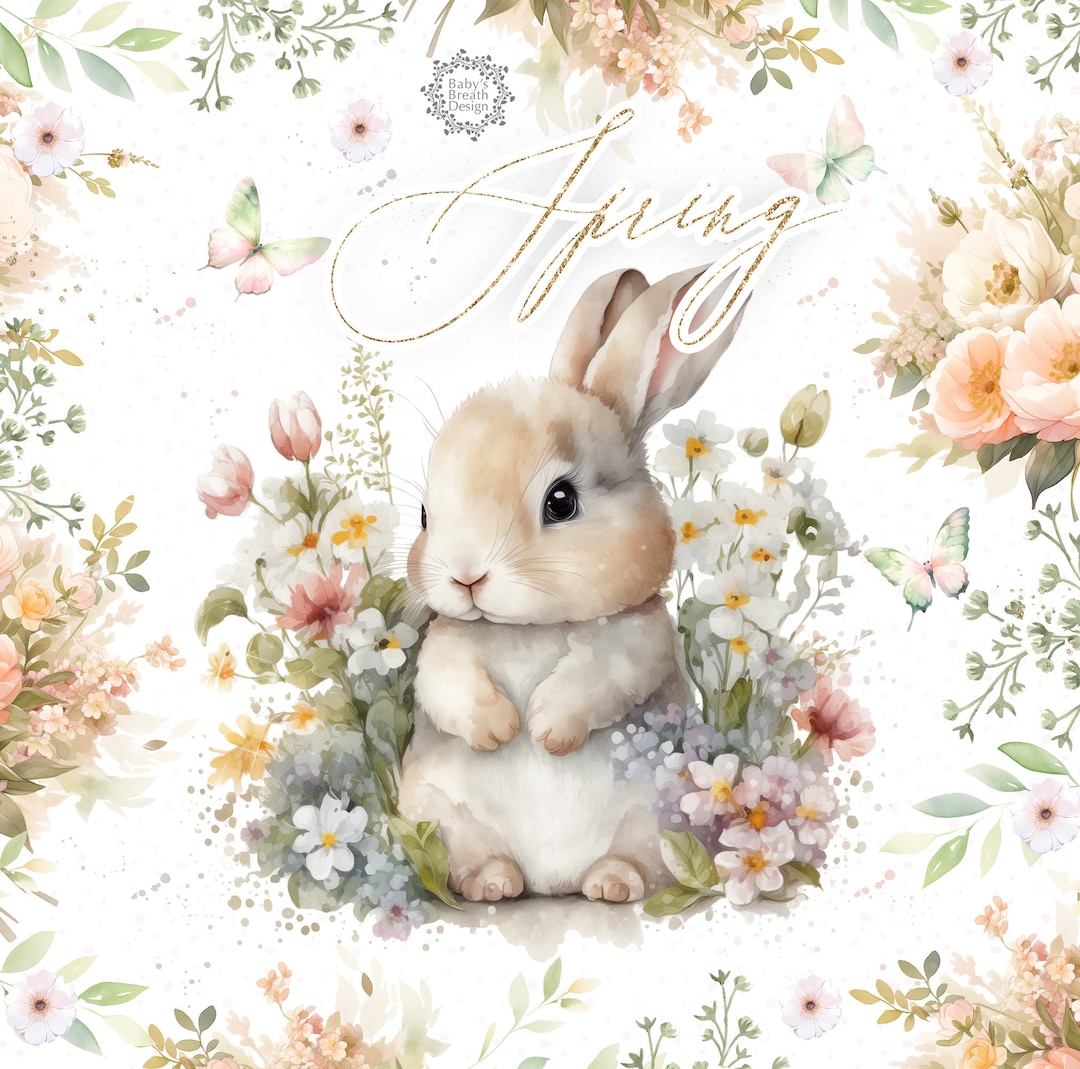 Watercolor Spring Bunny Digital Design, Spring Clipart, Spring Clipart ...