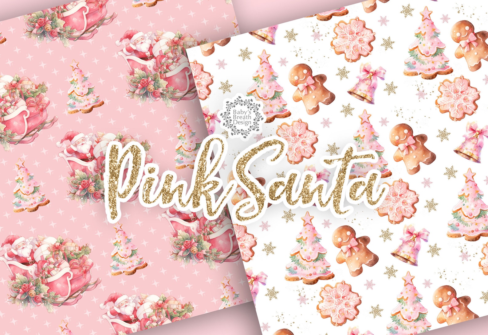 Pink Christmas Digital Paper Pack, Xmas Pattern, Cute Christmas Paper ...