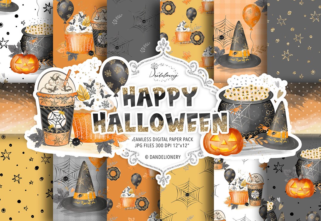 Happy Halloween Digital Paper Pack, Halloween Pattern, Hot Chocolate ...