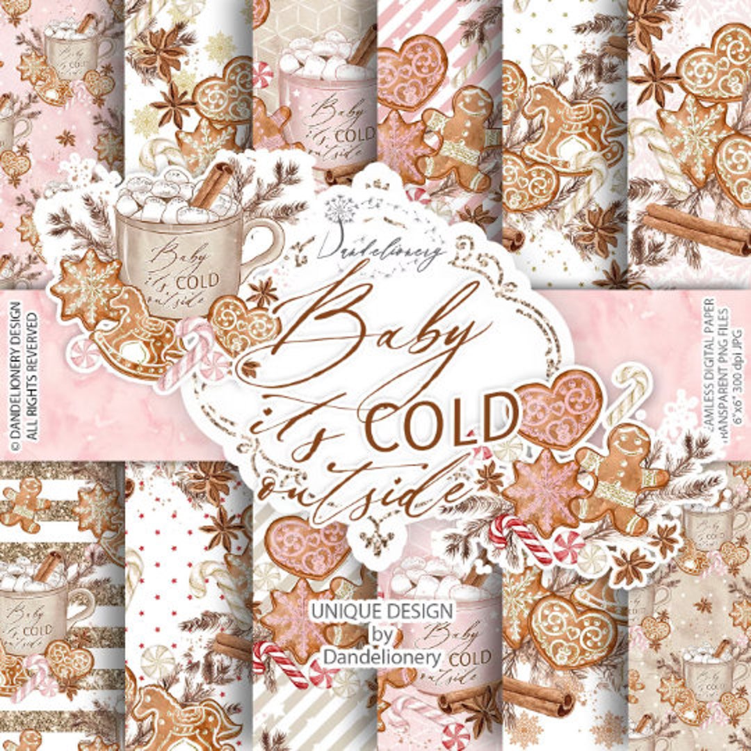 Gingerbread Watercolor Pink Digital Paper, Christmas Clipart, Cute ...