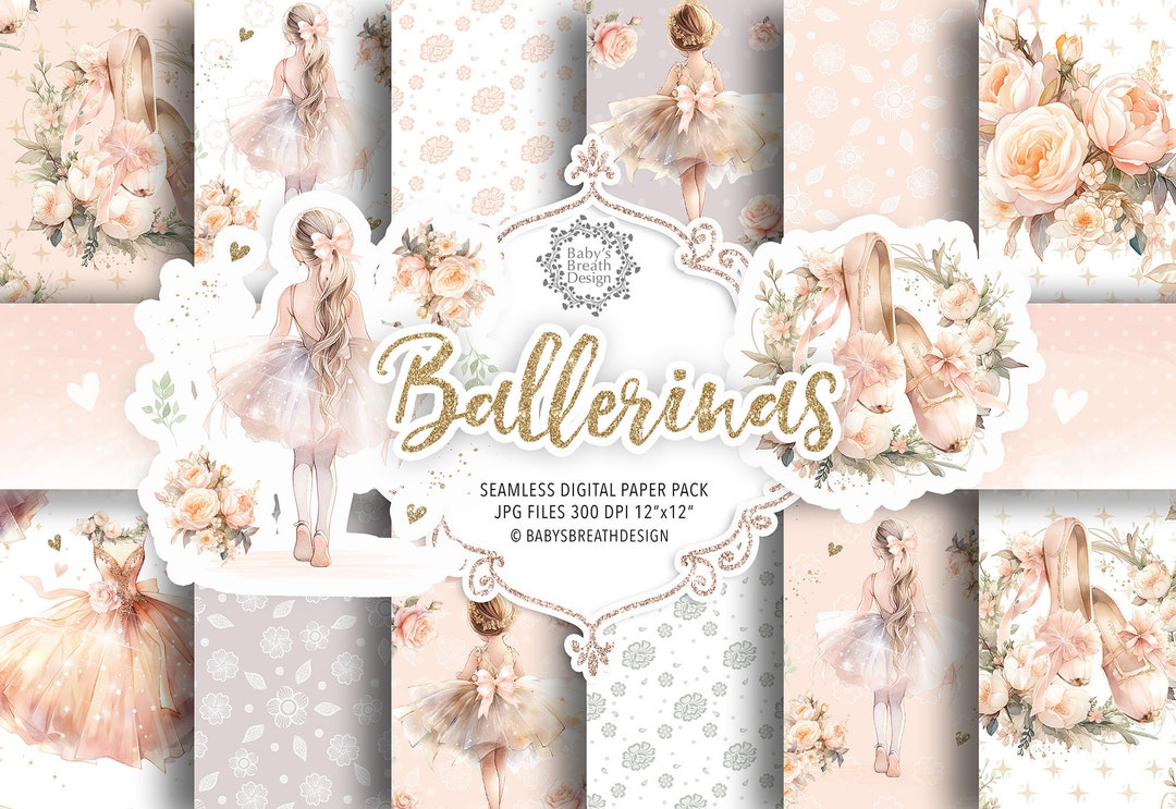 Watercolor Sweet Ballerinas Digital Paper Pack, Nursery Pattern ...
