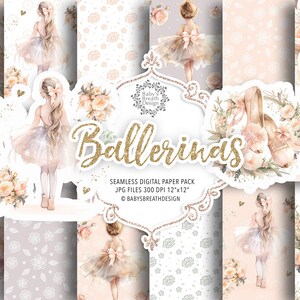 Watercolor Sweet Ballerinas Digital Paper Pack, Nursery Pattern ...