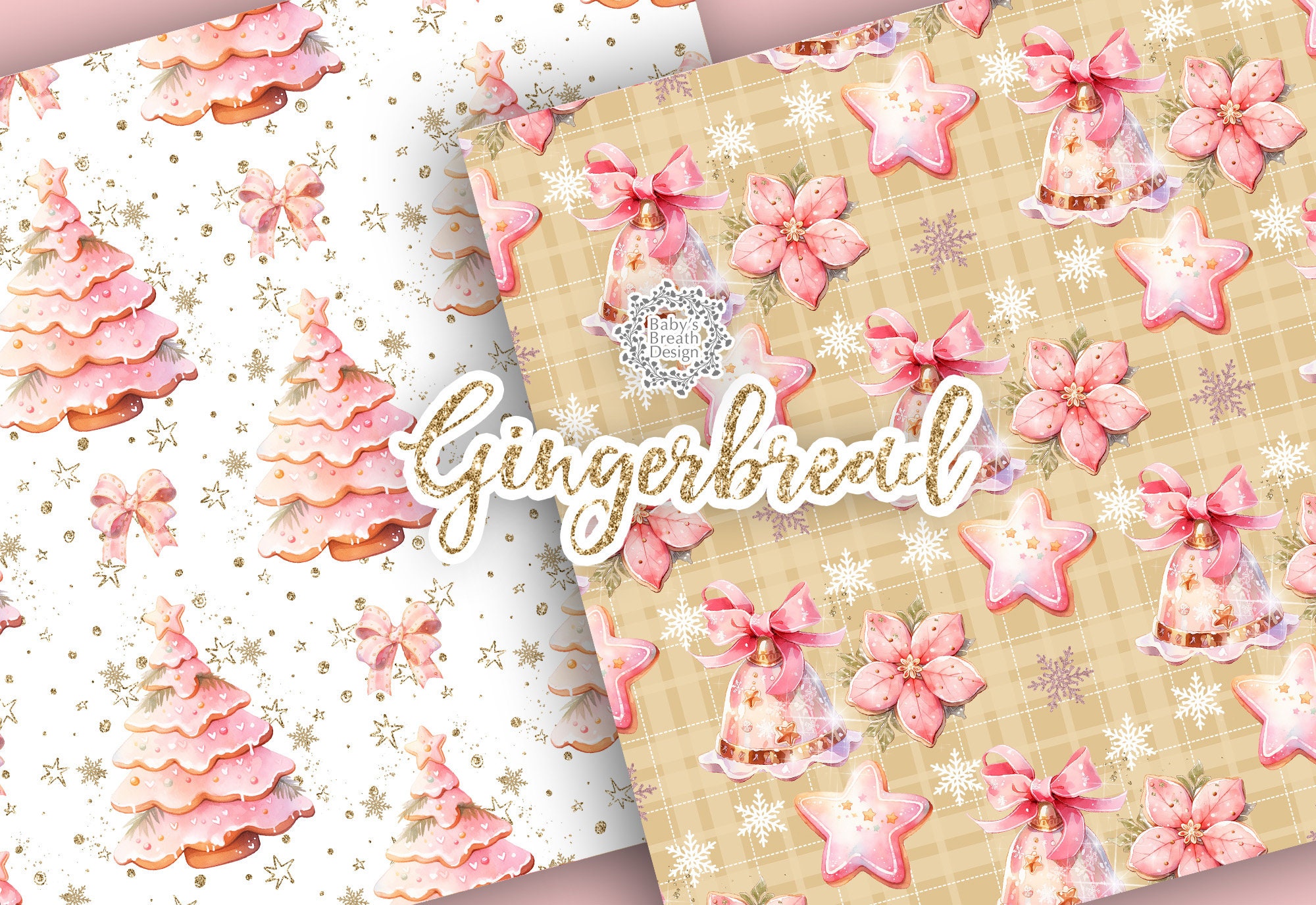 Watercolor Gingerbread Cookie Digital Paper Pack, Xmas Clipart ...