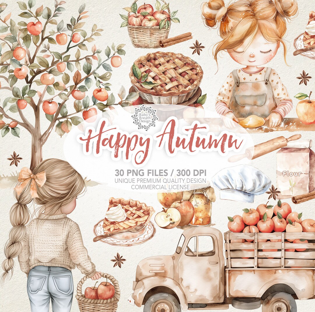Watercolor Happy Autumn Design, Fall Png, Watercolor, Baking Autumn ...