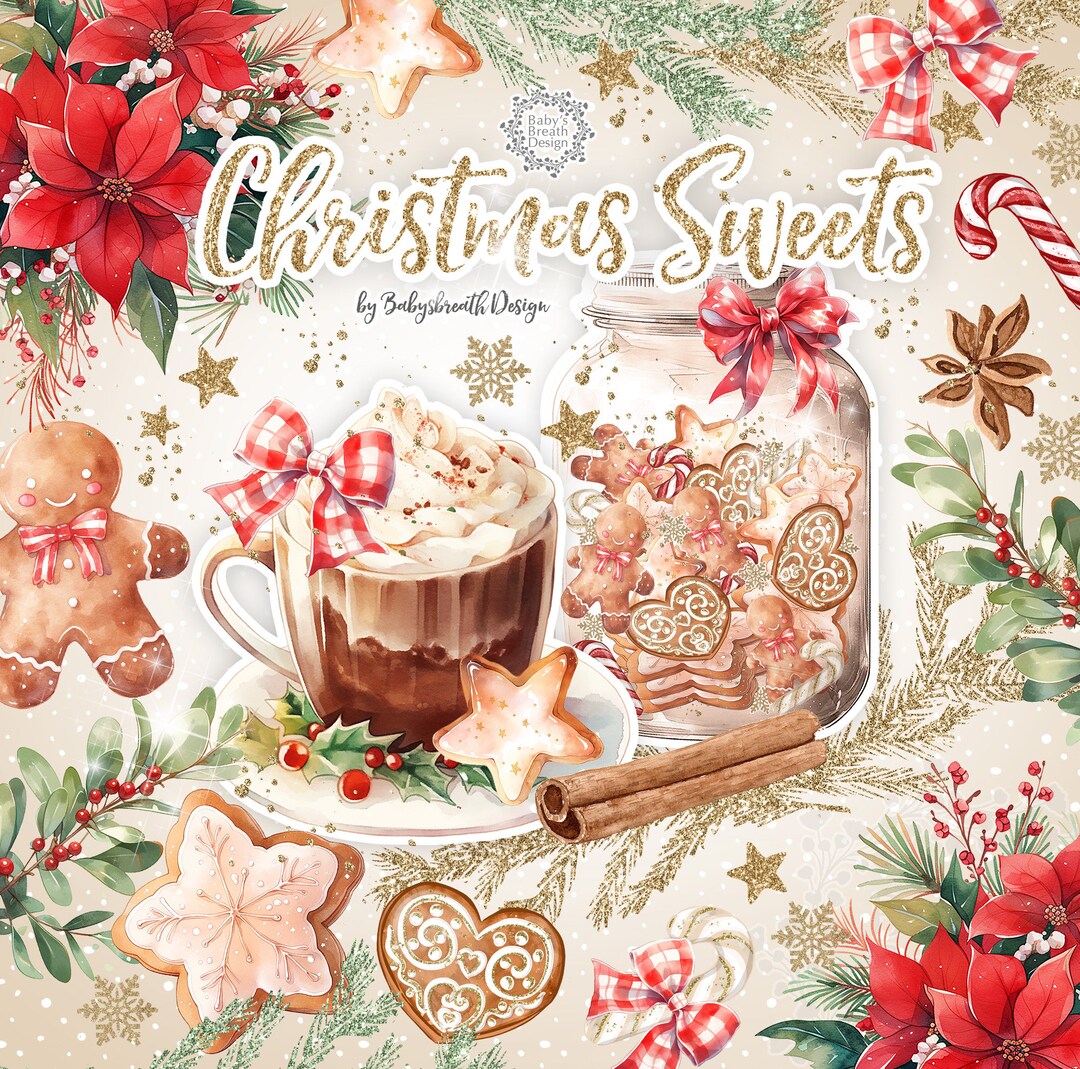 Watercolor Christmas Sweets Digital Design, Xmas Clipart, Christmas ...