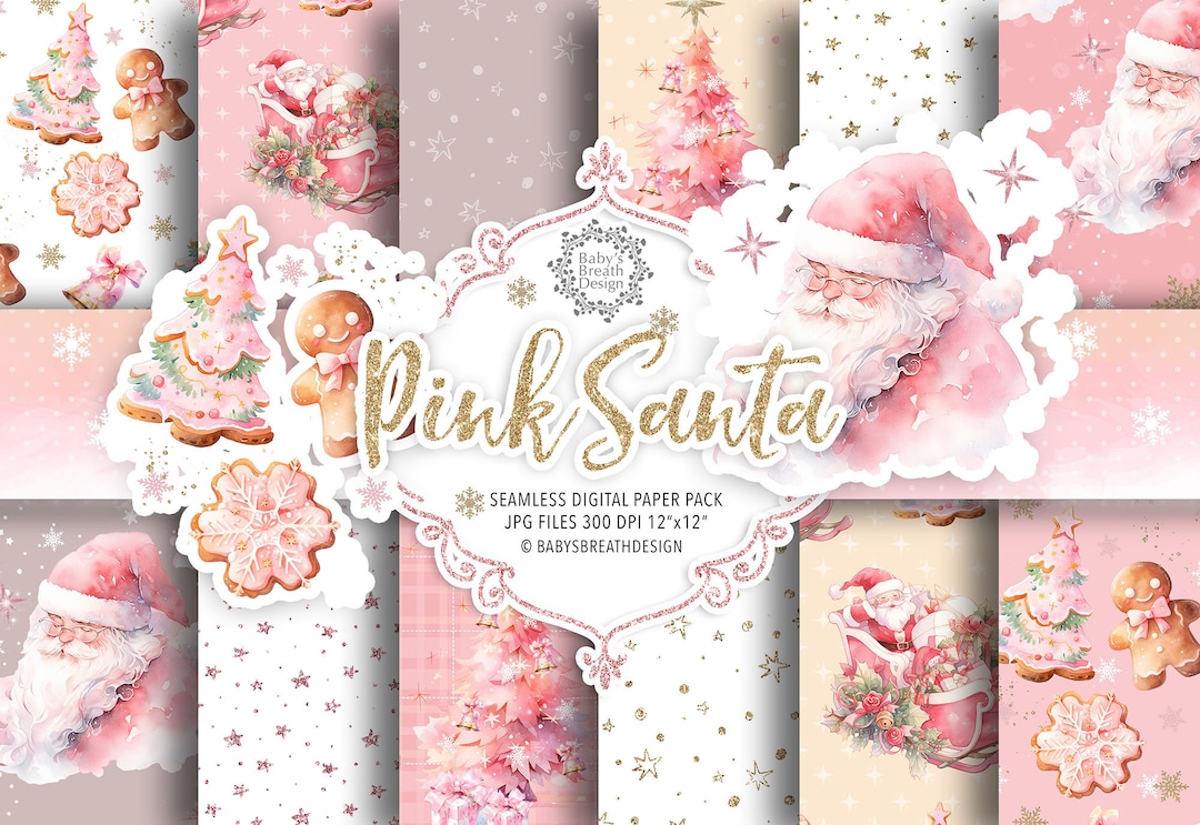Pink Christmas Digital Paper Pack, Xmas Pattern, Cute Christmas Paper ...