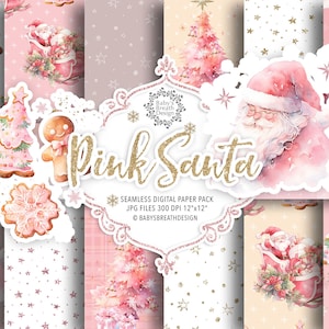 Pink Christmas Digital Paper Pack, Xmas Pattern, Cute Christmas Paper ...