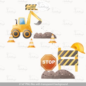 Watercolor Construction Clipart, Dump Truck, Bulldozer, Construction ...