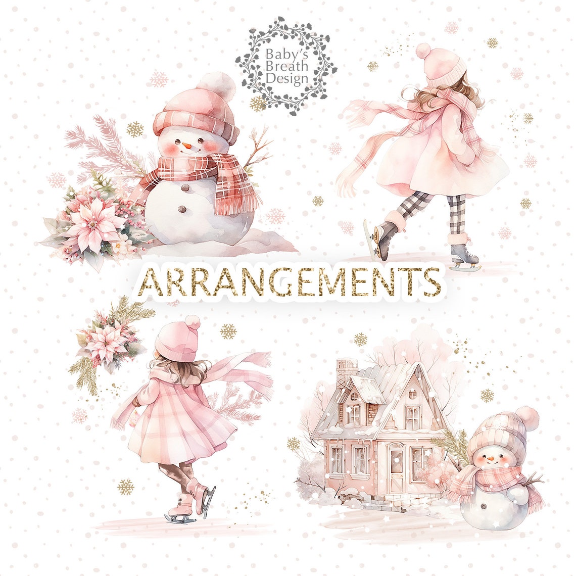 Pink Christmas Digital Design, Xmas Clipart, Cute Christmas Clipart ...