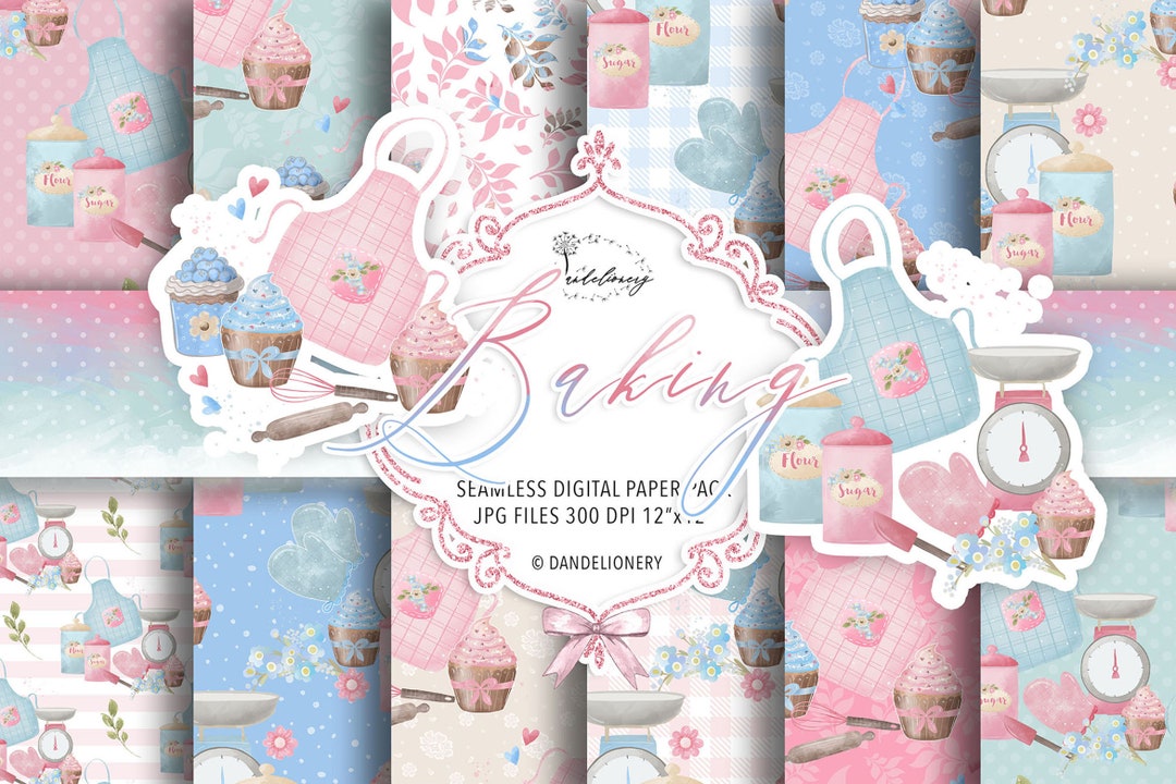 Watercolor Sweet Baking Digital Paper Pack, Kitchen Digital Paper ...
