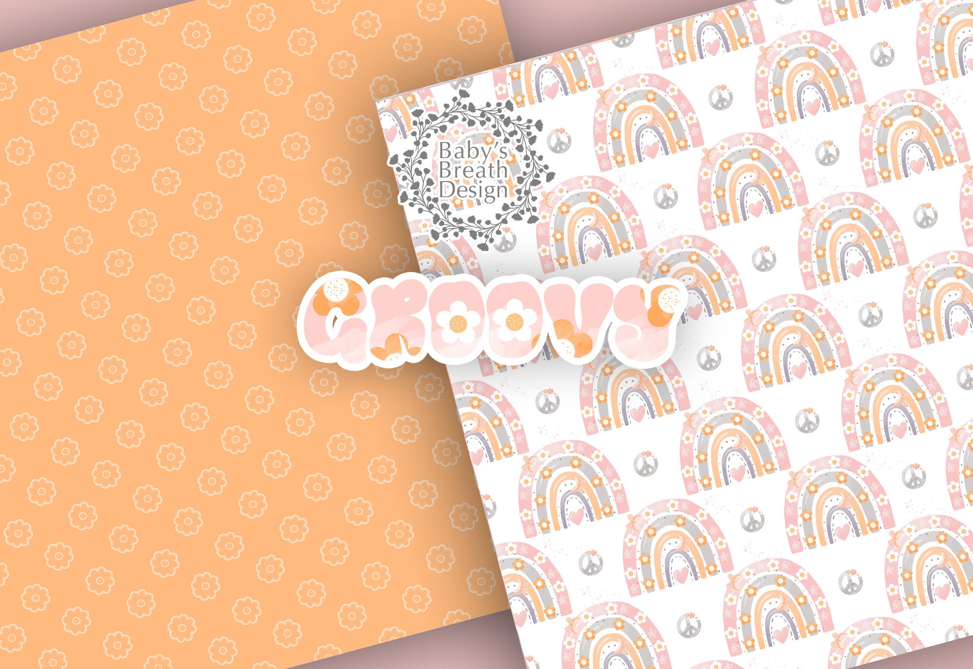 Groovy Design Retro Digital Paper Pack Rainbow Rainbow - Etsy
